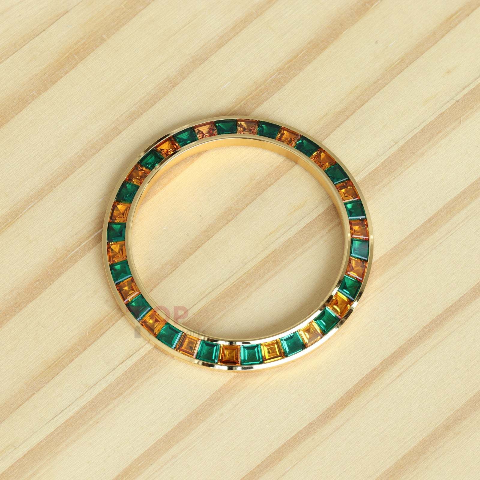 Synthetic Emerald & Orange Gemstone Watch Bezel for Rolex Daytona 40m